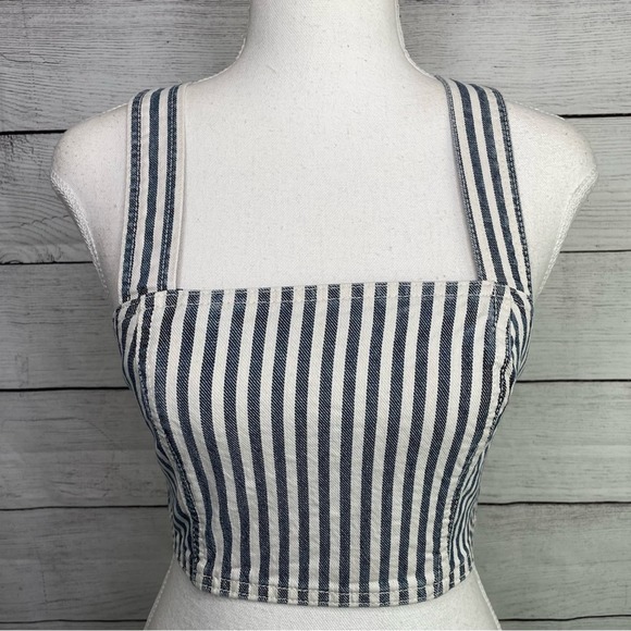 Zara | Tops | Zara Blue White Striped Crop Tank Top S | Poshmark